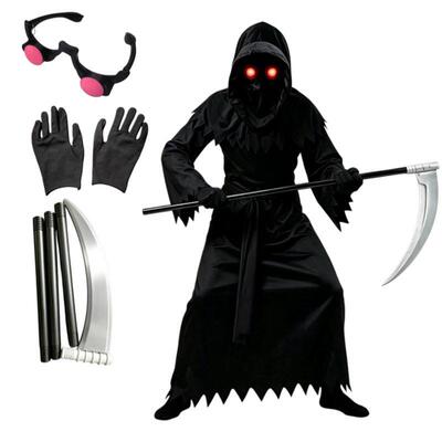 Glow Grim Reaper Costume with Scythe, Kids Halloween Stage