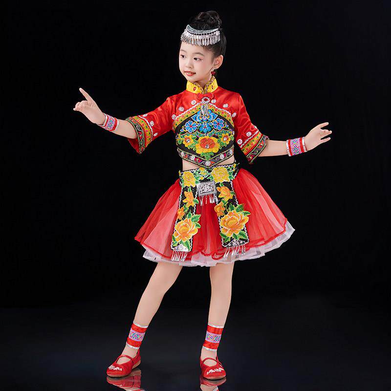 2025儿童新款儿童苗族舞蹈服装六一元旦舞台表演民族演出服群舞