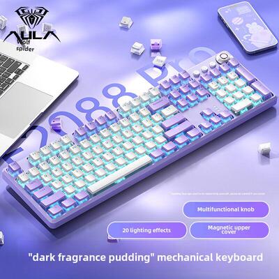 狼蛛F2088pro布丁机械键盘电竞游戏办公台式笔记本电脑有线108键