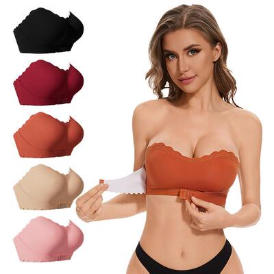 Womens PushUp FrontClosure Strapless Bra Silicone AntiSlip