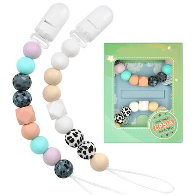 Pacifier Clip硅胶奶嘴夹 DIY咬牙珠子硅胶奶嘴链圣诞款套装2件套