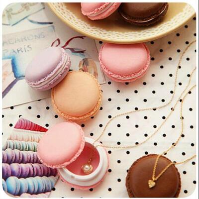 Cute mini macaron portable storage box, round ring jewelry b
