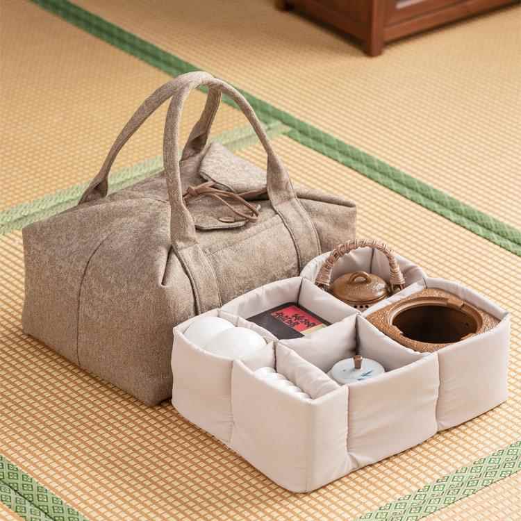 整套旅行茶具收纳包袋超大号家用户外便携茶具大容量收纳盒布艺包