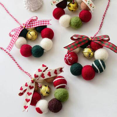 Mini Wool Balls Bell Garland Decoration Hanging Christmas