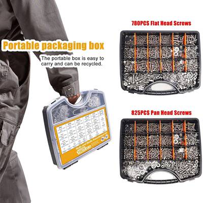 跨境盒装1605pcs美制304不锈钢十字盘头沉头圆头螺丝螺母套装组合