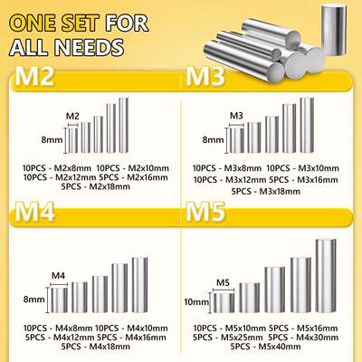 304不锈钢145pcs实心圆柱销组合套装M2 M3 M4 M5跨境螺丝盒装