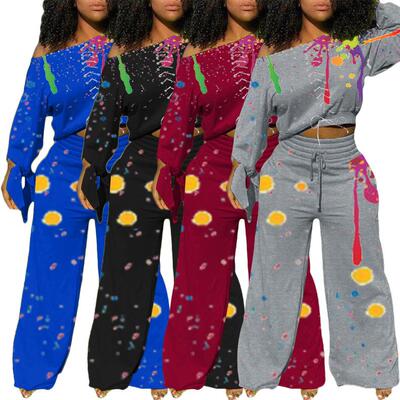 Women's inkjet printed strap wide leg pants