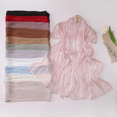 Island silk smooth crepe ribbon with sequins and long scarf
