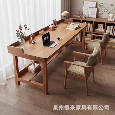 实木客长条书桌卧室书房人学习桌子双双层靠墙窄书桌XL-25042电脑