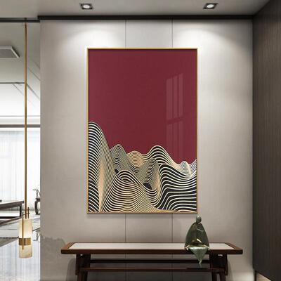 新中式客两厅联装饰画 风户玄关1451线条金山竖版壁画中国风景入