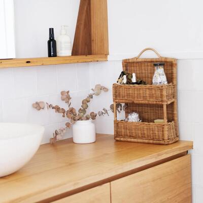 北欧风藤收编壁挂提篮民宿饰收装纳篮实手工编织收纳箱木3881双层