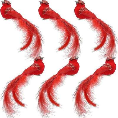 3Pcs Artificial Red Birds Imitation Birds Clip-On Cardinals