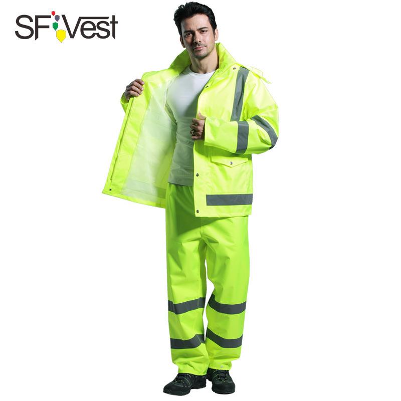 sfvest反光雨衣雨裤套装加厚交通警示安全用环卫荧光防水衣服特价