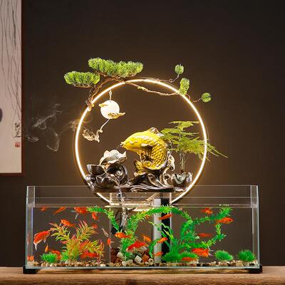 新中式流VRO水生缸财鱼摆件创意客厅室办公桌景面观装饰开业招财