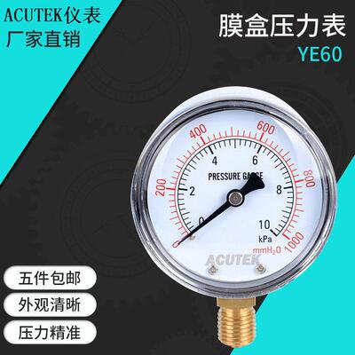 ACUTEK膜盒压力表 YE60 10KPA M14*1.5 瓦斯表 微压表 瓦斯表