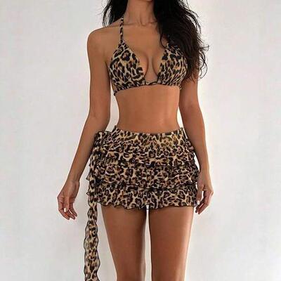 Punk Y2K Harajuku Leopard Print Layered Asymmetrical Hem