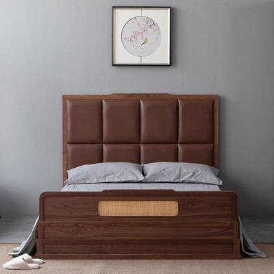 新中式黑米胡桃木实木床1.8主卧双人床现代樱桃木.5大婚TB-65767