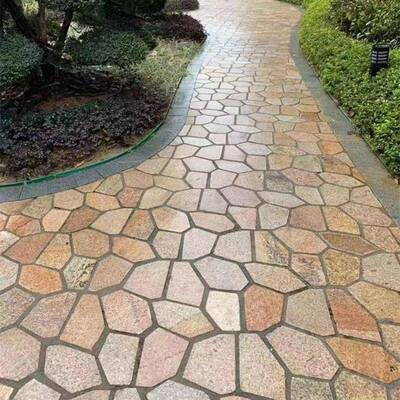 花岗岩冰裂纹不规则黄金麻白麻碎拼麻石园林花园景观拼接地铺石