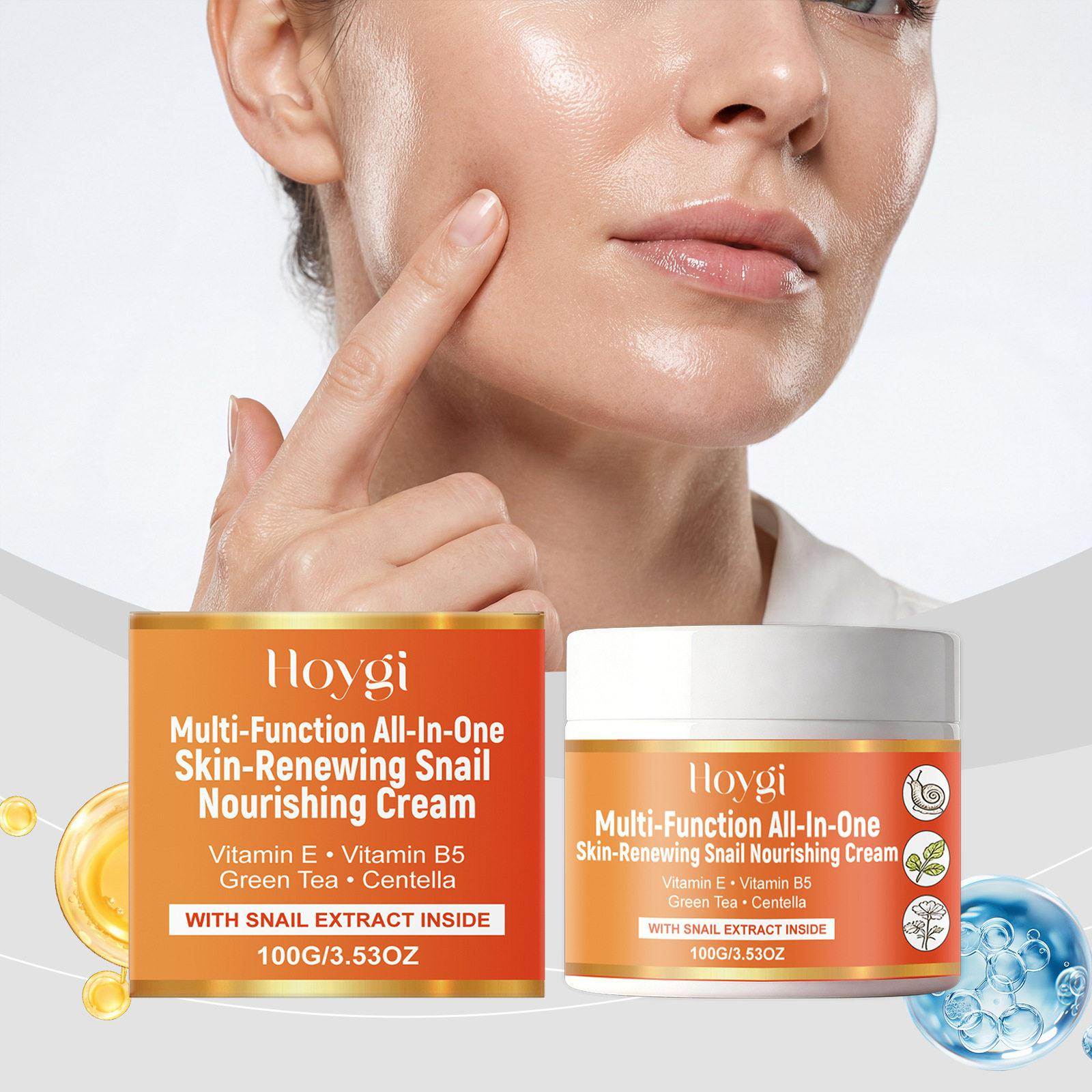 HOYGI Snail Moisturizing Cream contains plant extracts and s