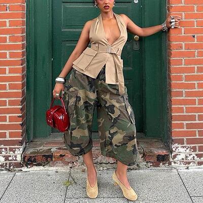 Women's Camo Pants Street Style Casual Loose Fit Wide Leg