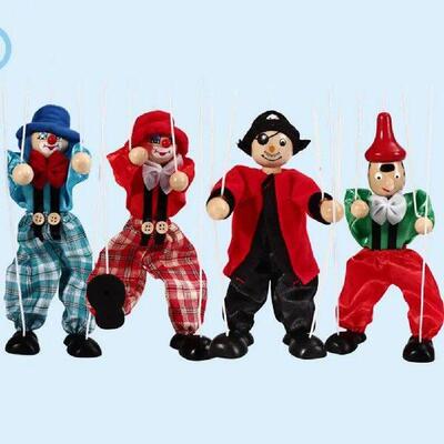 Kids Hand Pirate Puppetry Wooden Marionette Clown Puppet