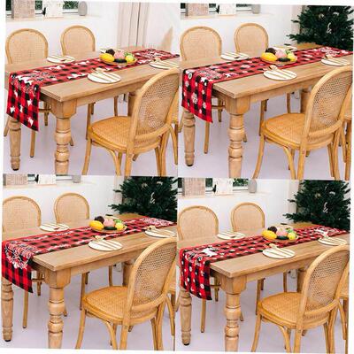 Christmas decor red black check printed table flag Christmas