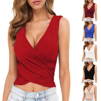 Sexy Cross Back Fitted Ruched Solid Color Tank Top , Trendy