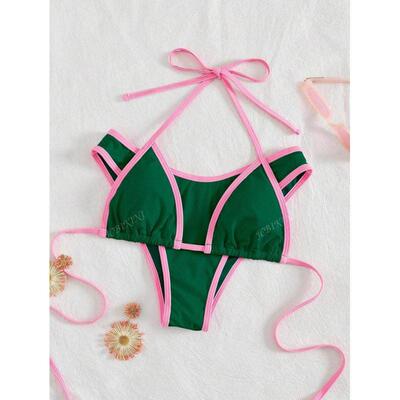 D 58286 Halter Tie Bikini Set 挂脖系带比基尼跨境速卖通亚
