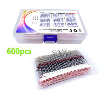30种600个1W齐纳晶体玻璃稳压二极体1N4727(3V0)-4756A(47V)套装