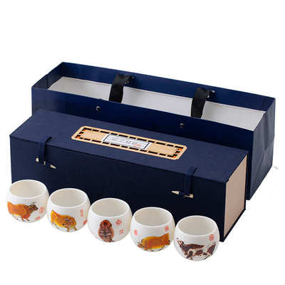 德化羊脂玉瓷素烧五牛图茶杯套装创意陶瓷礼品伴手礼公司活动礼品