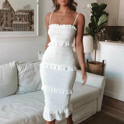 White tube top slim fit hip skirt tight dress medium length