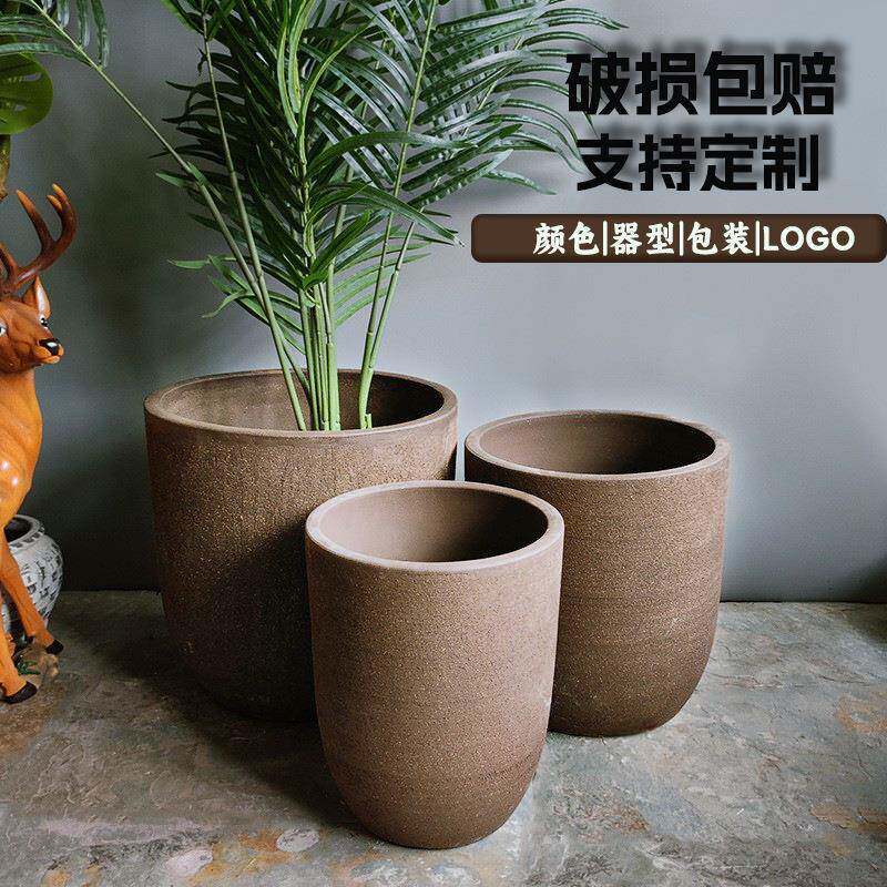 包邮特大号复古紫砂花盆组合透气户外陶土高陶罐别墅庭院陶瓷花盆