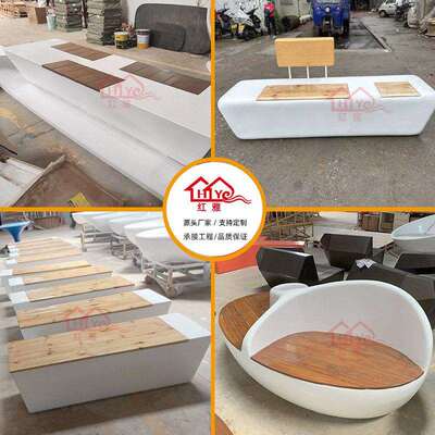 户外木防腐玻璃座钢坐凳公园广场仿大商理HY-24086石GRC椅场长条