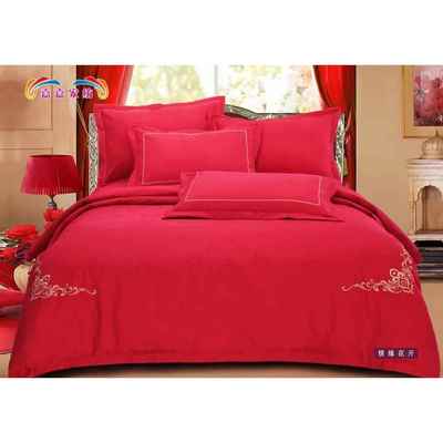 高档山魏桥庆嘉嘉家纺全棉婚提花四件套结婚200根高档中东式花绣