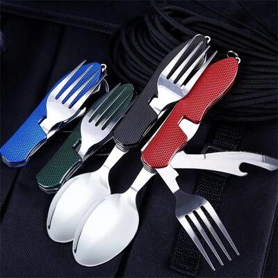 Foldable Camping Utensil Set - Multi-Functional Knife, Fork,