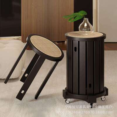 实木凳子家用可叠放备用餐桌板凳创意圆凳中古风藤编叠叠乐组合凳