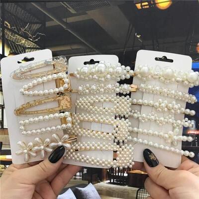 1Set Handmade Pearls Hair Clips Pin for Women Fashion Geomet