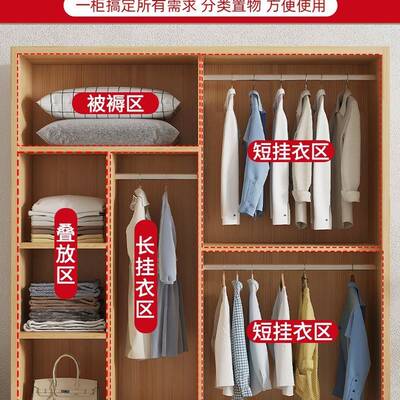 全木衣柜家用室松木推卧拉门定收纳柜储物柜原木儿实童简易CIU衣
