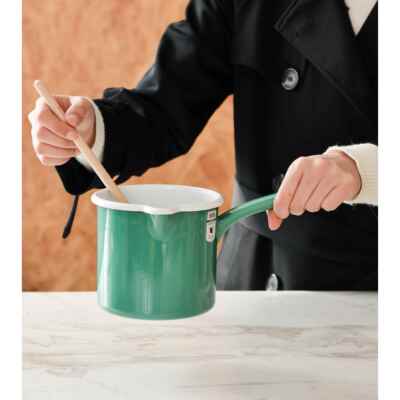 奥地利制造Riess搪瓷湖绿清新双耳汤锅奶锅平底锅电磁炉火炉通用