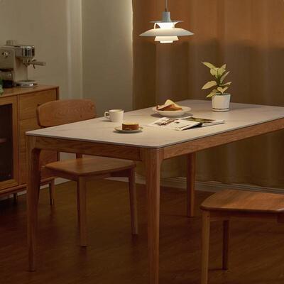 余弦家具实木岩板餐桌北欧家用饭桌小户型简约吃饭桌子橡木长桌子