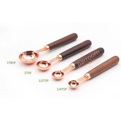 Measuring Spoon Set Wooden Handle黑胡桃木玫瑰金量匙量勺4件套