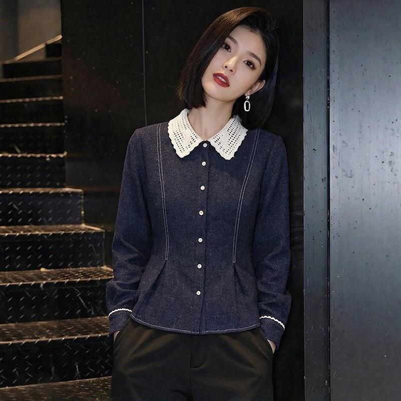 法式翻领收腰雪纺衬衫女2026春季新款通勤风修身显瘦垂感衬衣上衣