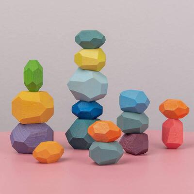 Children's Wooden Colored Stone Jenga Building Block Toy