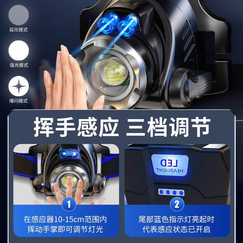 户外强光超亮头灯充电超长续航钓鱼专用头戴式照明感应夜钓手电筒