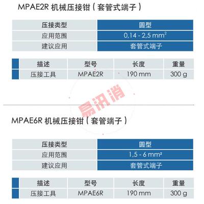 MPAE6R 机械压接钳 ( 套管端子 )大开口电缆端子钳手动压接工具