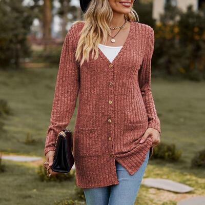 Women Cardigans Button Knit Pockets Springfresh Knitwear