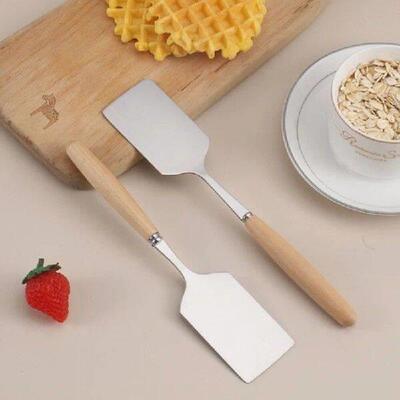 Stainless Steel Square Head Steak Cooking Spatula Wood