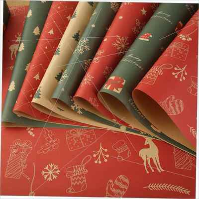 Christmas wrapping paper gifts decorated with kraft paper