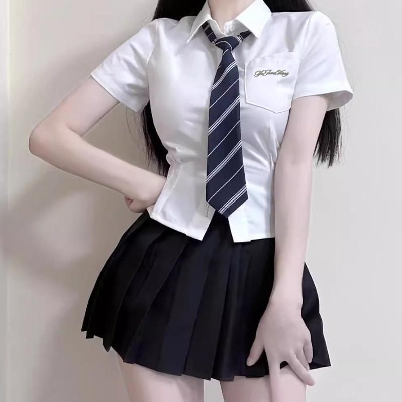 JK制服纯欲辣妹学院风衬衫女前台KTV工作服套装女沐足浴技师工装