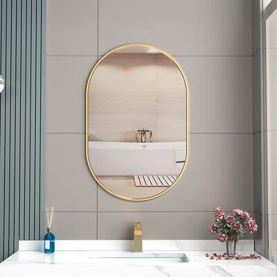 椭圆免打孔浴镜卫生壁间带框室CNU化妆镜挂挂洗手墙台镜子